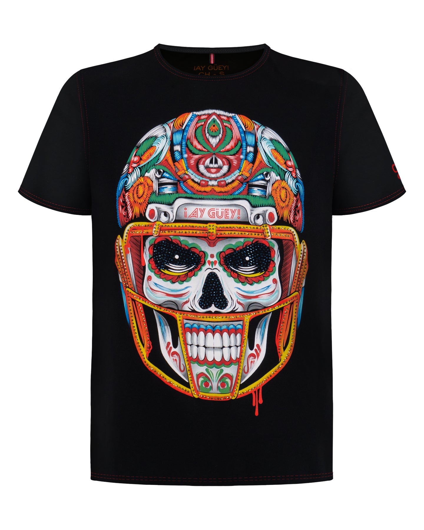 ・Playera estampada con aplicación de pedrería para hombre - Modelo PRI