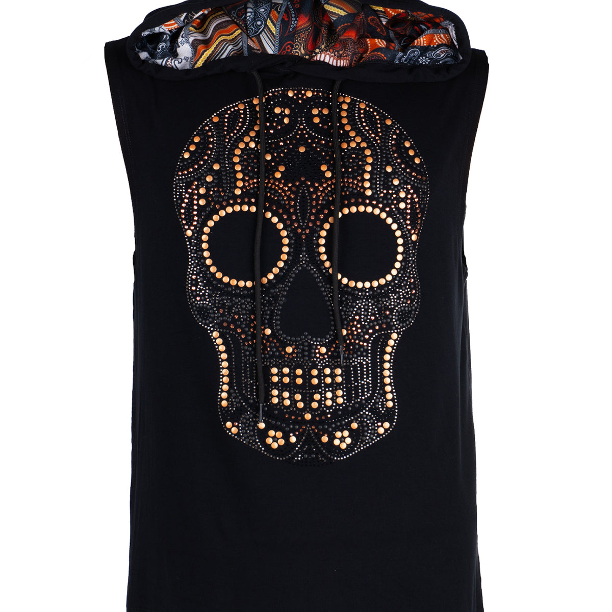 Playera con gorro y sin mangas con aplicación de estoperol dorado para ...